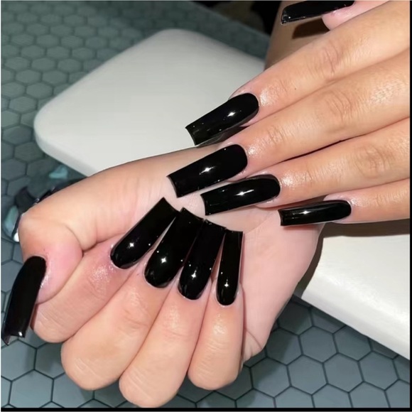 Makeup | 24 Piece Long Black Square Press On Nails | Poshmark
